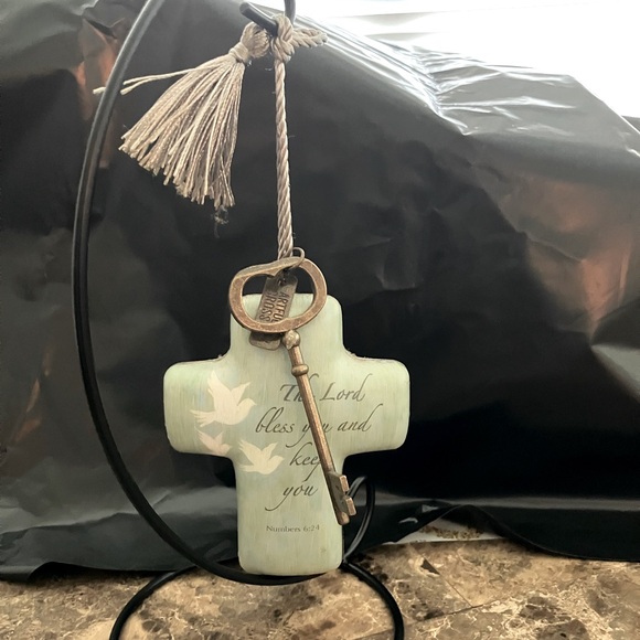 Accents | Decorative Cross With Key Accent Greenincludes Black Metal ...